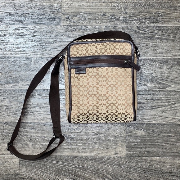 Coach | Bags | Coach Khaki And Brown Colored Monogram Crossbody Bag ...